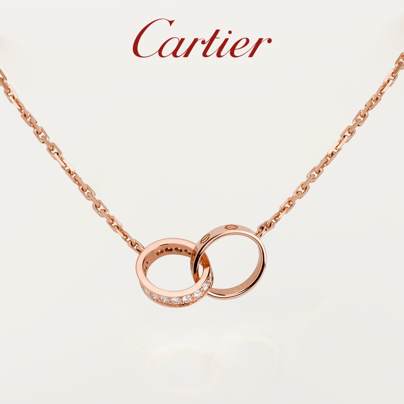 Jual Cartier LOVE Series Diamond Set Double Ring Women's Necklace ...