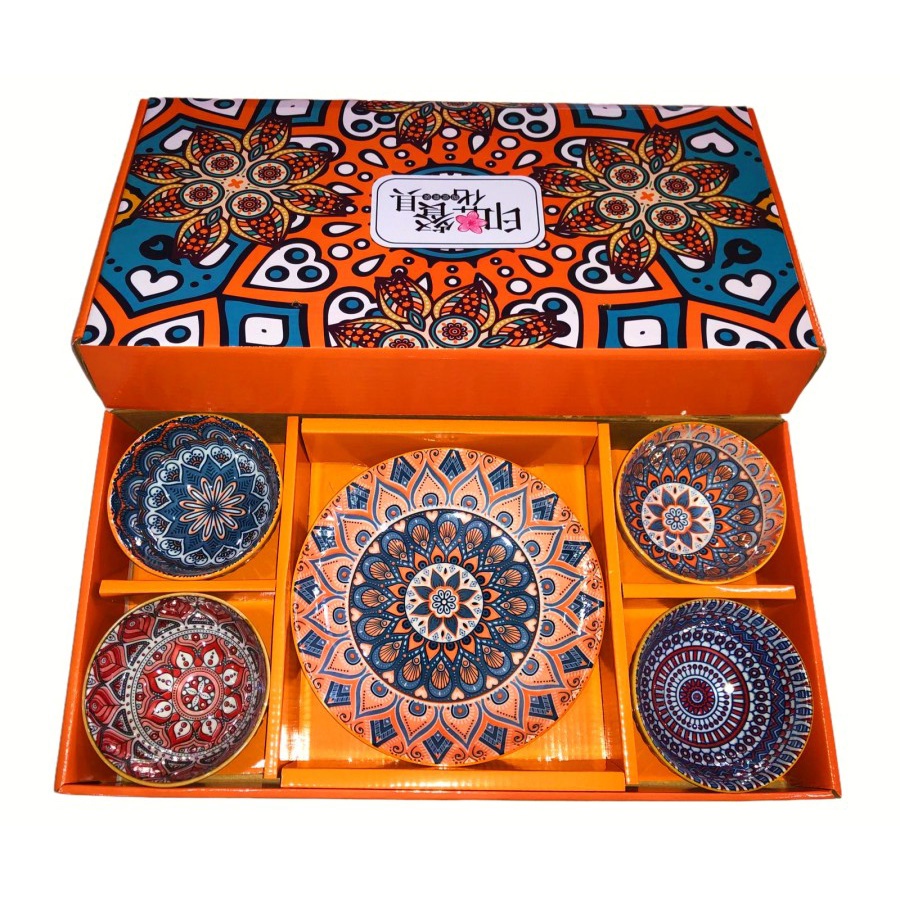 Jual BOHEMIA CERAMIC PLATE SET 5 PCS BOHEMIAN GIFT DINNER SET BOWL DISH ...