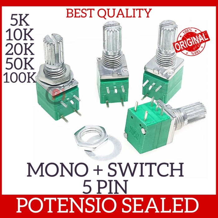 Jual RV097NS Potensiometer Mono 5 Pin Plus Switch Audio Sealed Potensio ...