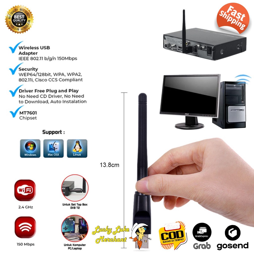 Jual Wifi USB Wi-Fi Wireless Adapter Network Adaptor Dongle 150 Mbps dengan Antena 5dbi 2,4 Ghz ...
