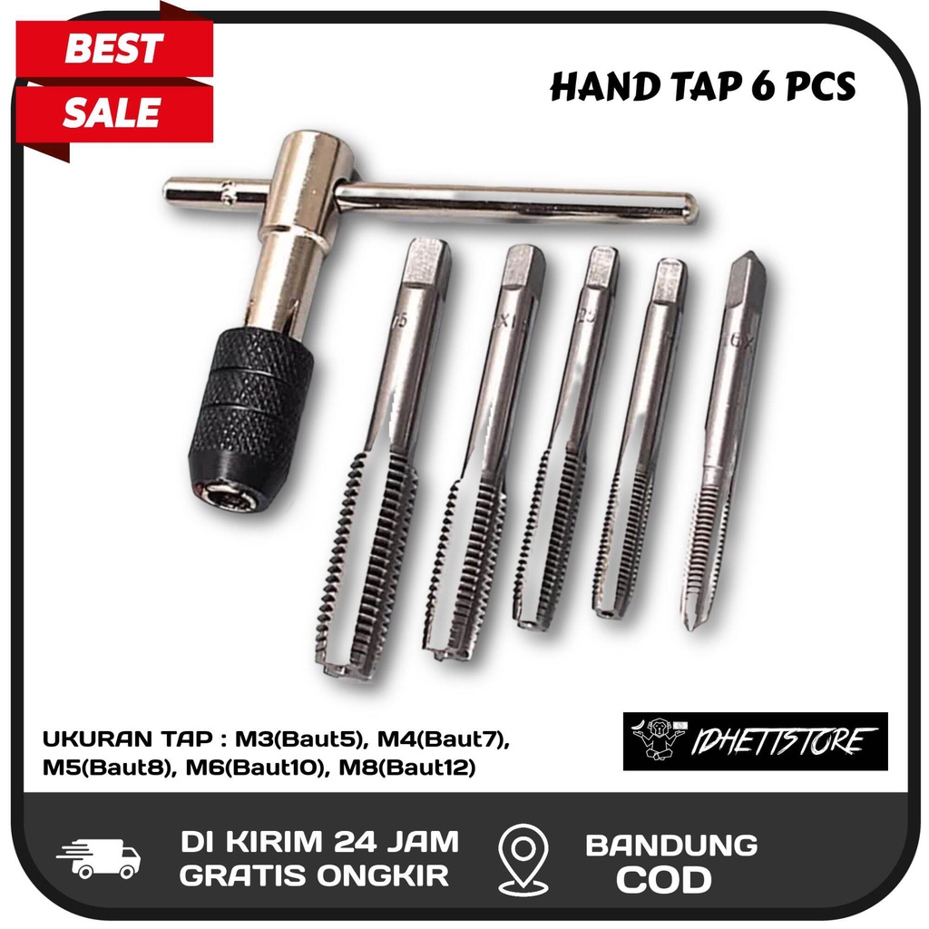 Jual HAND TAP SET M3-M8 + GAGANG HANDTAP PEMBUAT LUBANG DRAT SET 5 PCS + GAGANG | Shopee Indonesia