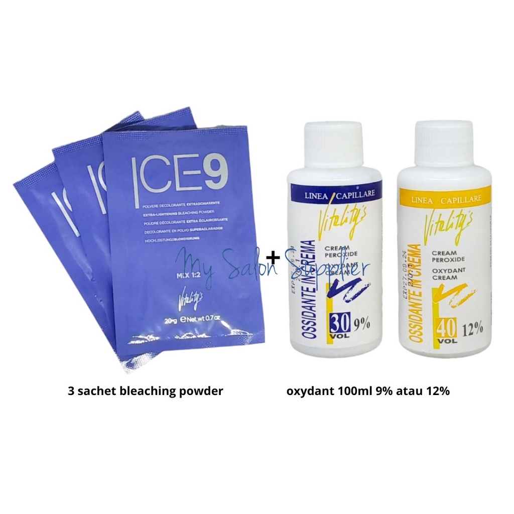 Jual 1 Set (3pc Vitality's Vitalitys Ice9 Bleaching Powder Sachet 20g + Peroxide Oxidant ...