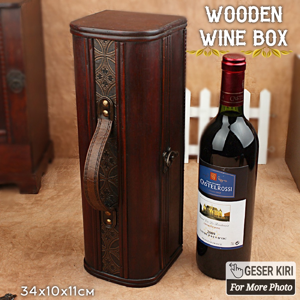 Jual Wooden Wine Box Wine Travel Holder Kotak Kayu Tempat Botol Wine ...