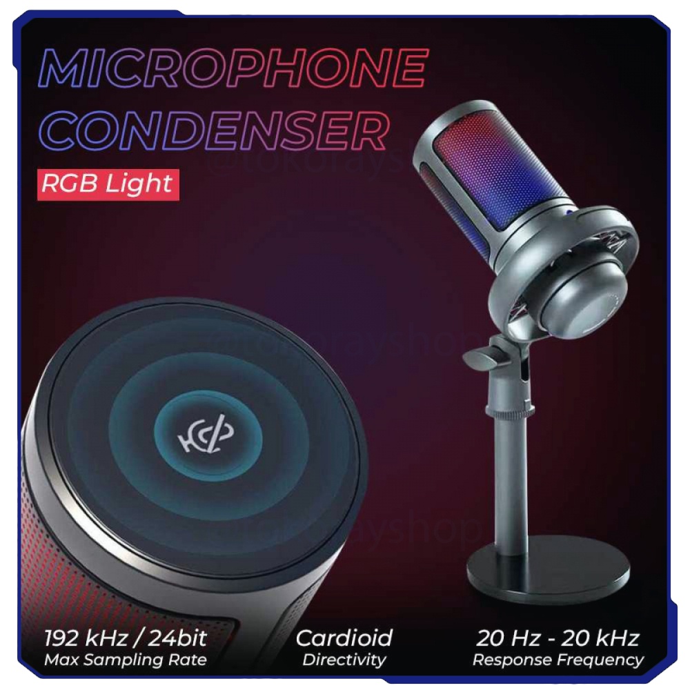 Jual Microphone Condenser USB Mikrofon Kondensor Studio RGB Light ...