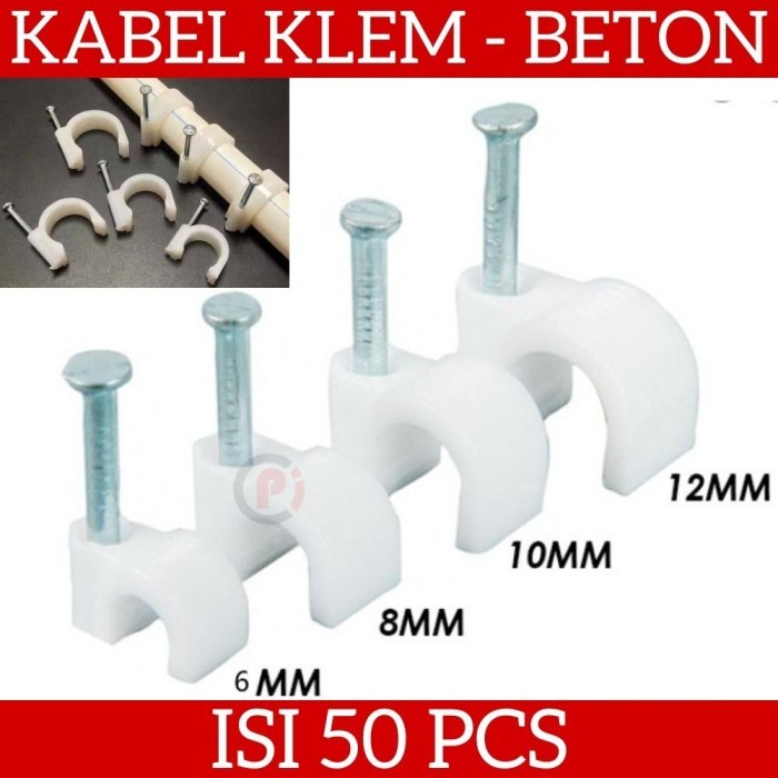 Jual Isi 50 Pcs Klem Kabel Klip Paku Beton Asli Clamp Cable 8 10 12 17 ...