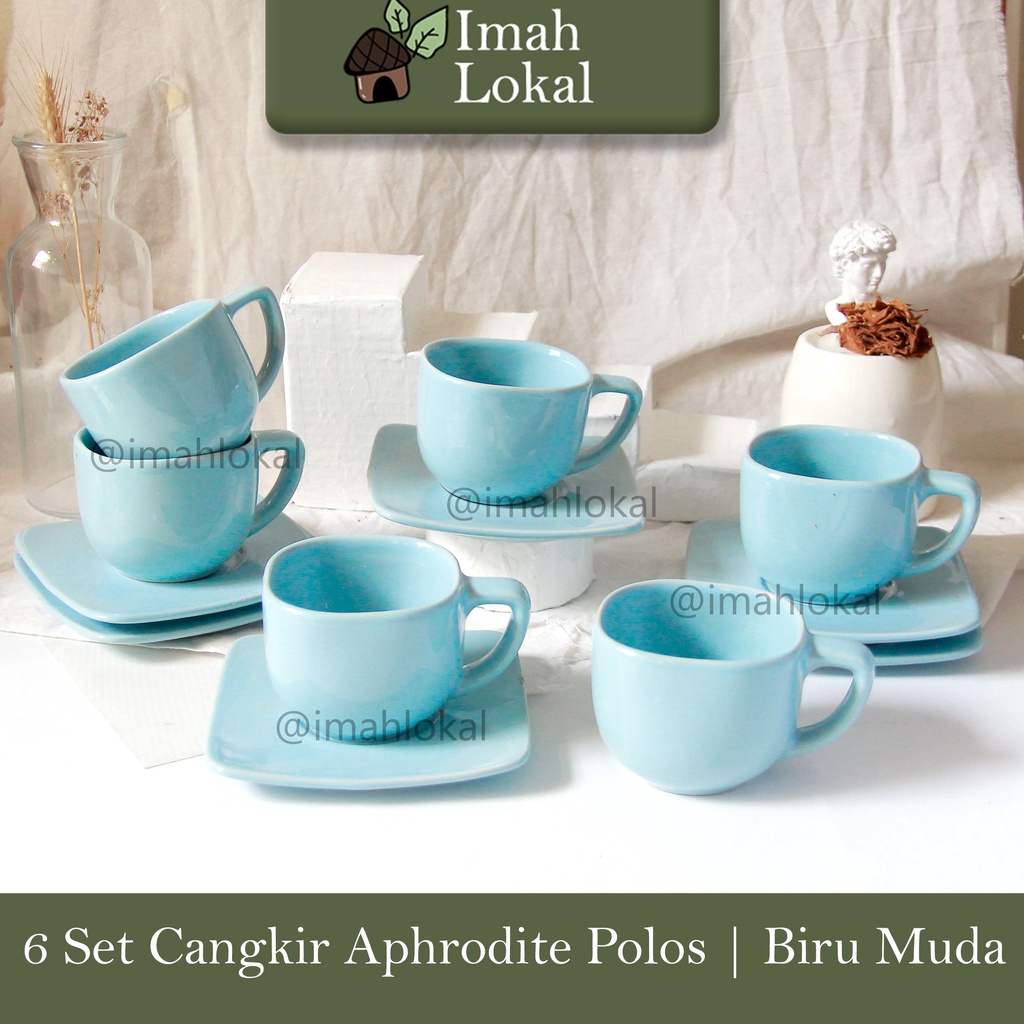 Jual 6set Cangkir Keramik Warna Gelas Cafe + Tatakan - Aphrodite POLOS ...
