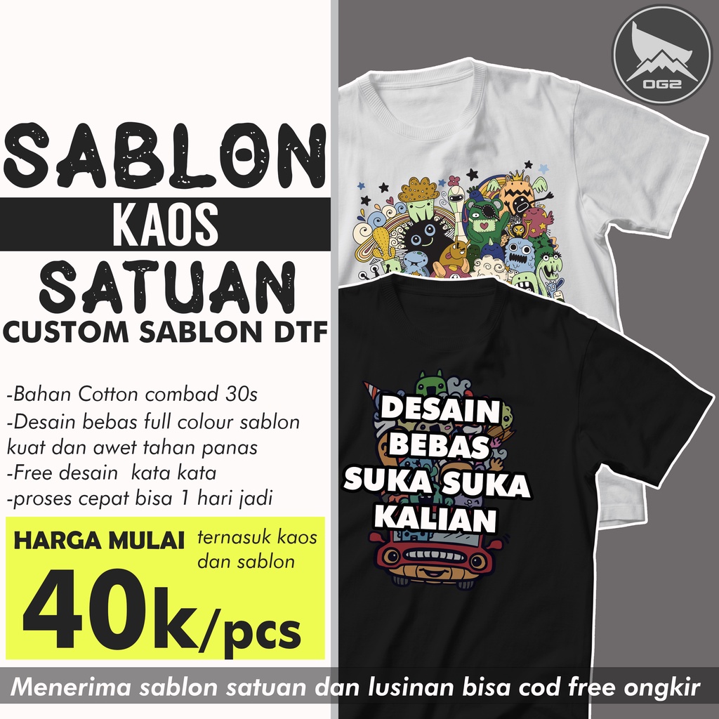 Jual kaos custom sablon dtf satuan lusinan bisa kaos distro premium OG2 | Shopee Indonesia