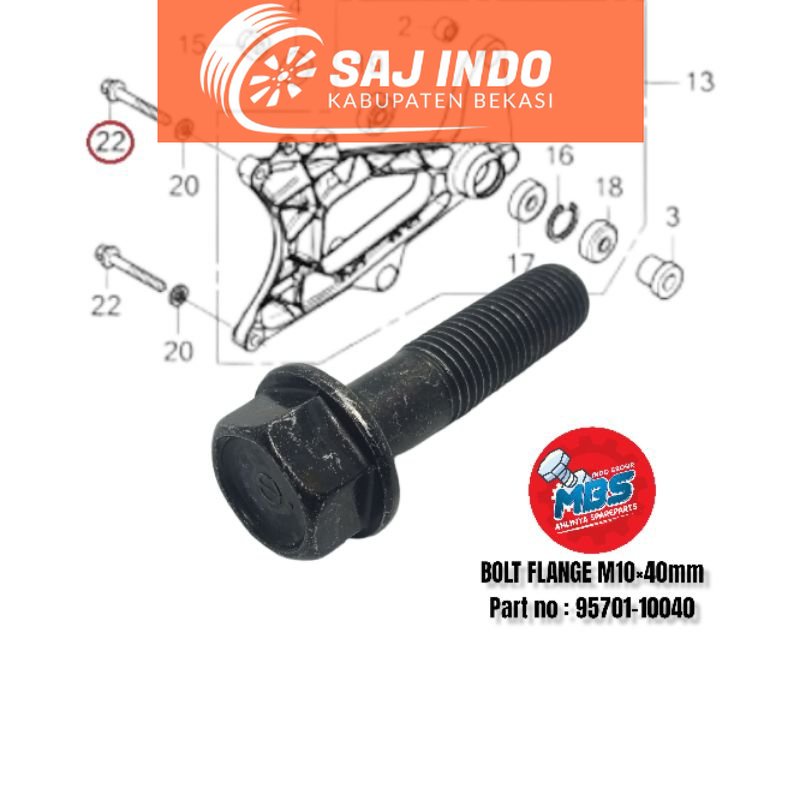 Jual Bolt flange m10×40 part no 95701-10040 Baut 14 4cm ARM roda Sasis ...