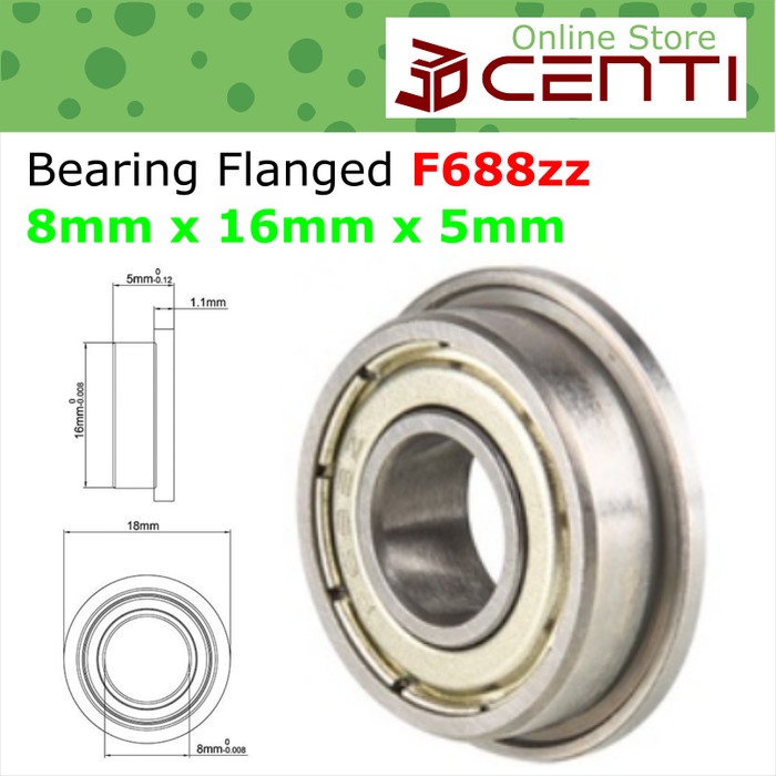 Jual Flange Ball Bearing F688ZZ F 688zz Deep Groove 8mm x 16mm x 5mm ...