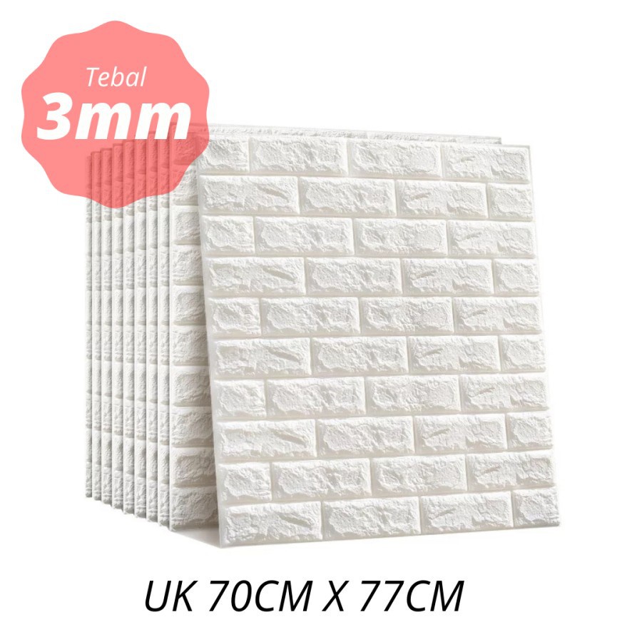 Jual Wallpaper Dinding Batu Bata Putih Foam 3D Minimalis 70 x 77 cm ...