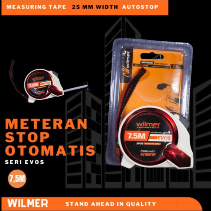 Jual Meteran Karet Auto Stop 7,5 Meter WILMER EVOS Kemasan Blister Lock 7,5 | Shopee Indonesia