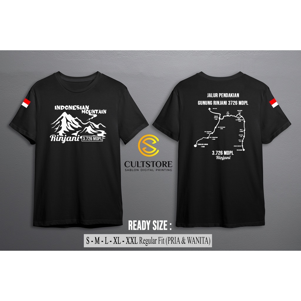 Jual kaos baju rinjani peta jalur pendakian gunung rinjani 3726 mdpl ...