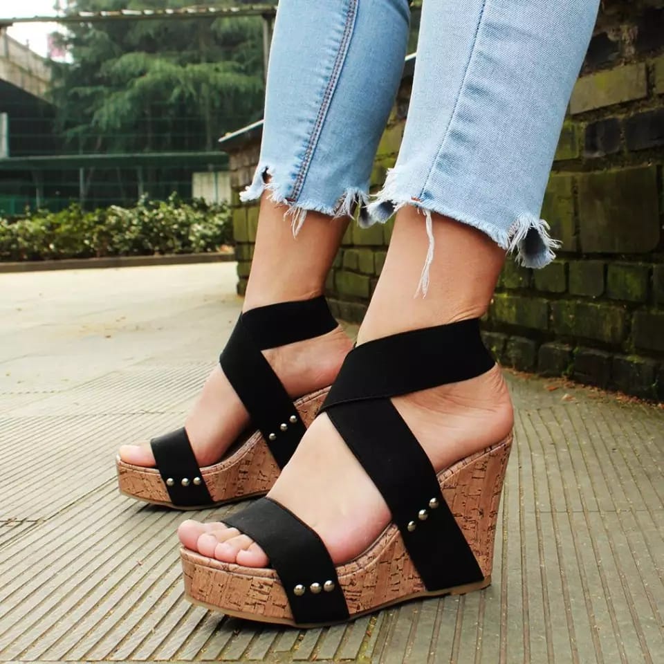 Jual WEDGES CANTIK FULL TALI KARET WEDGES TALI SILANG | Shopee Indonesia