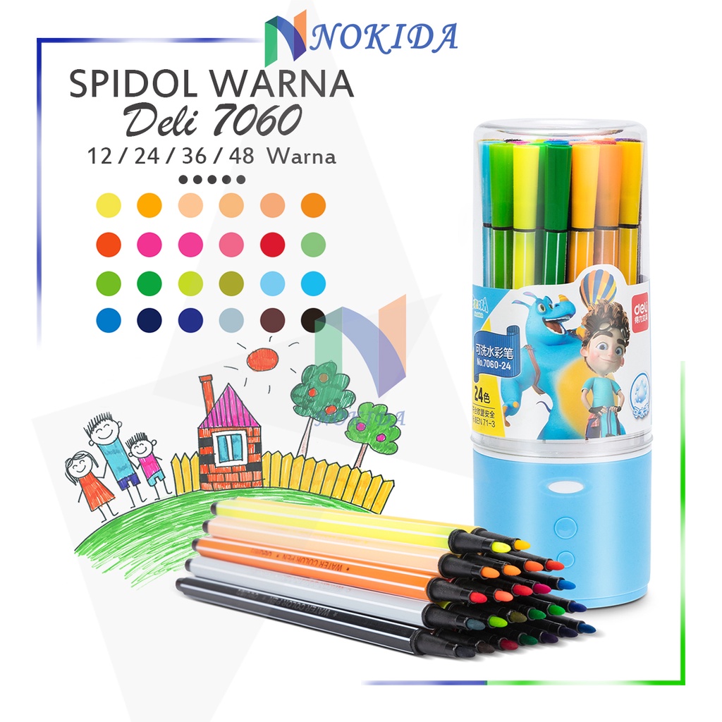 Jual Nokida Sepidol Hexagonal Watercolor Marker Deli 7060 12 24 36 48 ...