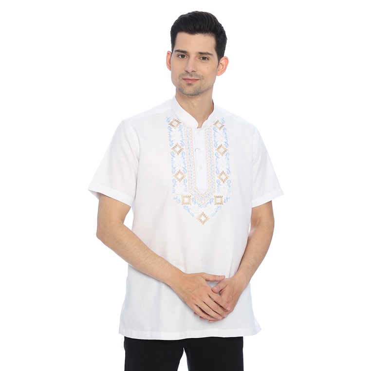 Jual Hassenda Koko Linen Border Pria Lengan Pendek Al-Fath Natural ...