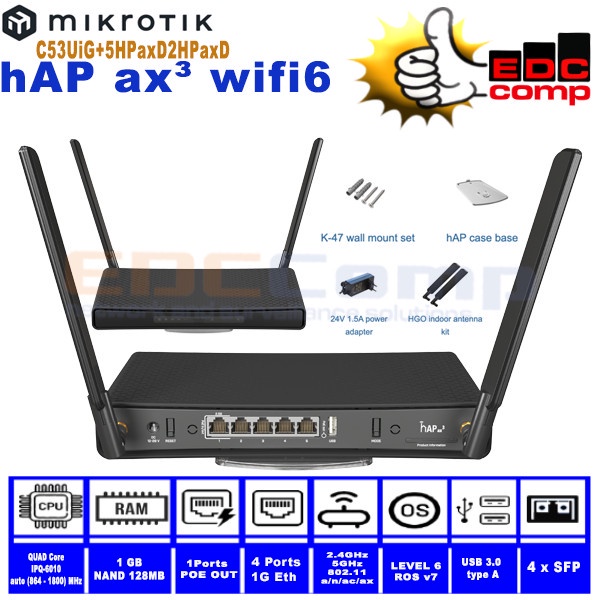 Jual Mikrotik C53UiG+5HPaxD2HPaxD | hAP ax3 Routers and Wireless Wifi 6 | Shopee Indonesia