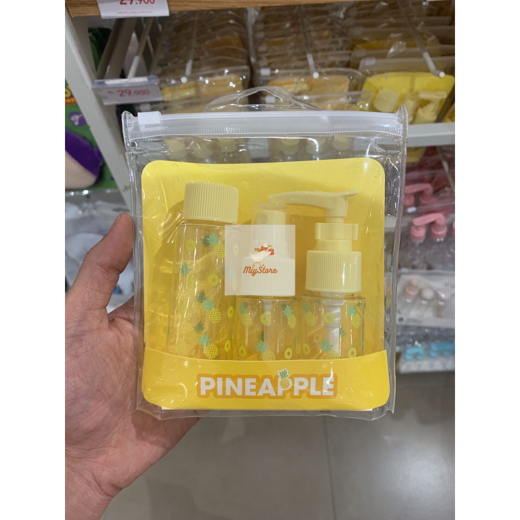 Jual MINISO Travel Kit Pineapple set 3pcs / Travel Kit Botol Kosong ...
