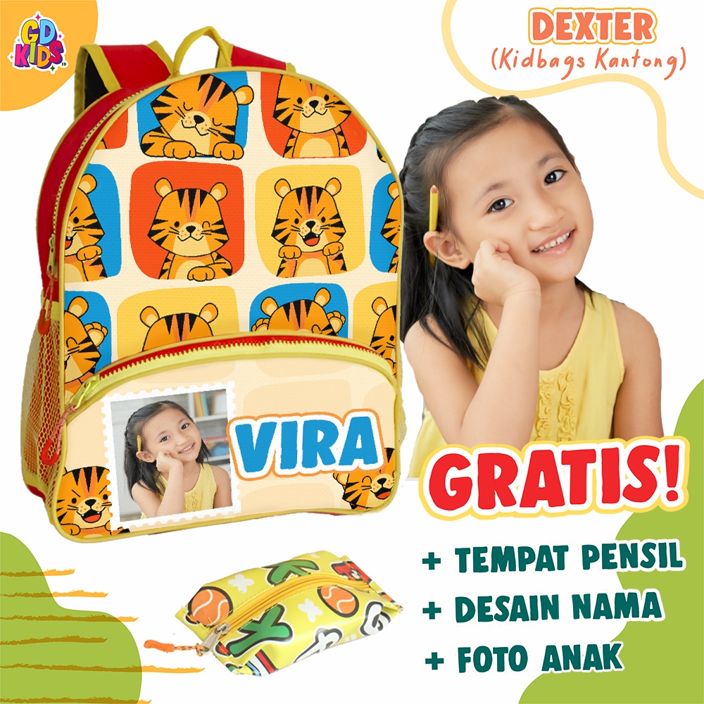 Jual Tas Anak Custom Foto + Nama Tiger | Tas Anak PAUD [Dexter ...