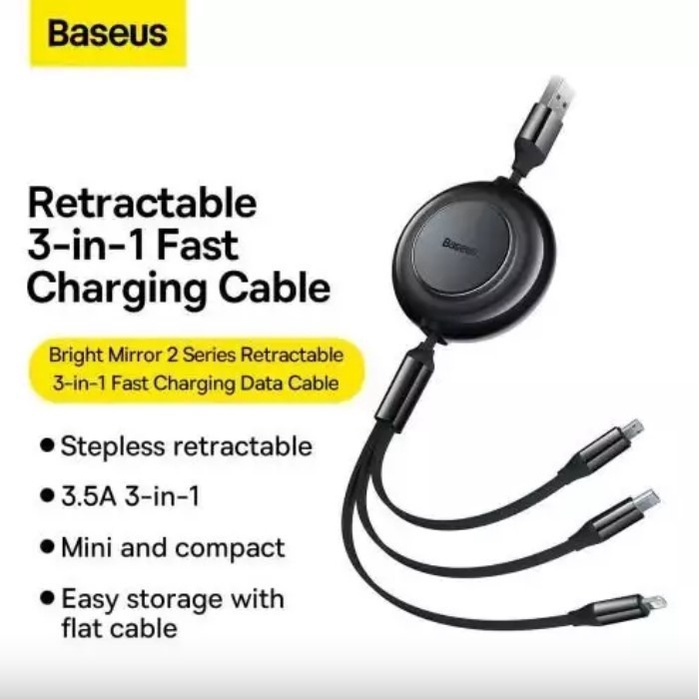 Jual BASEUS USB To M+L+C 3-In-1 Kabel Multi 3.5A 1.1m Bright Mirror 2 ...