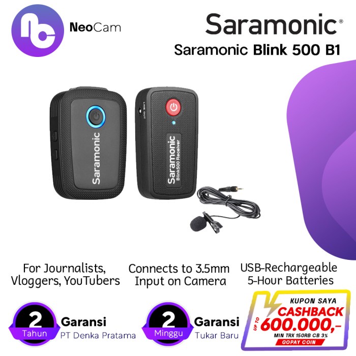 Jual Saramonic Blink 500 B1 TX+RX Wireless Omni Lavalier Mic | Shopee ...
