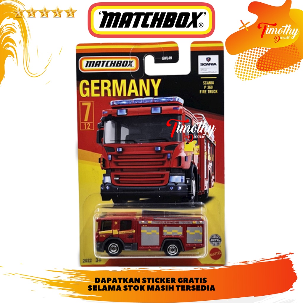 Jual Matchbox Germany Scania P 360 Fire Truck Pemadam Merah | Shopee ...