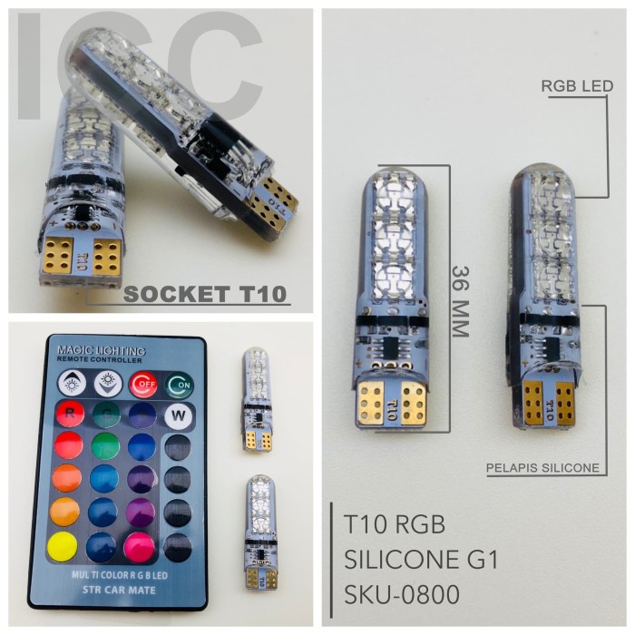 Jual Lampu led T10 RGB silicone MERK ICC | Shopee Indonesia