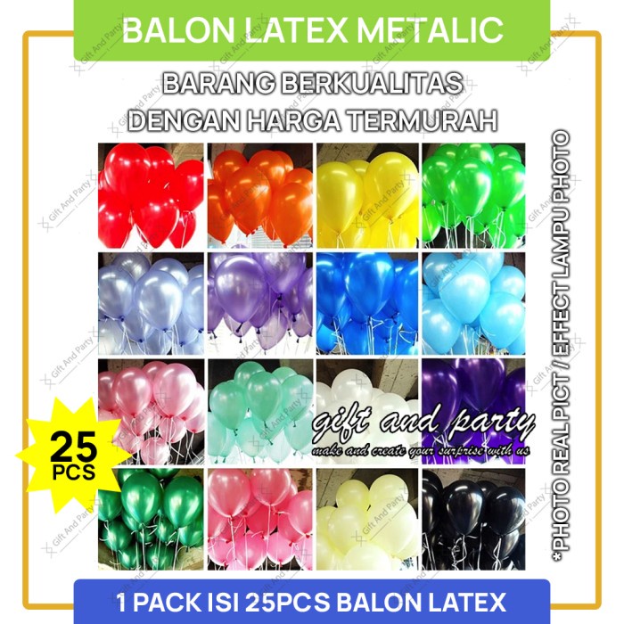 Jual Balon Latex Metalik 1 pack isi 25 pcs/ Balon Per Pack / Balon ...