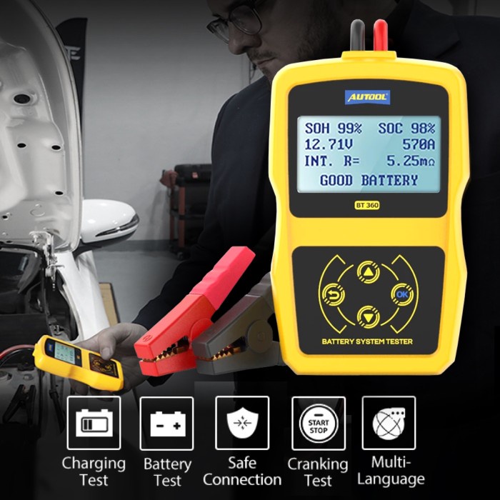 Jual AUTOOL Tester Baterai Aki Mobil Motor 12V 2000CCA - BT360 - Yellow ...
