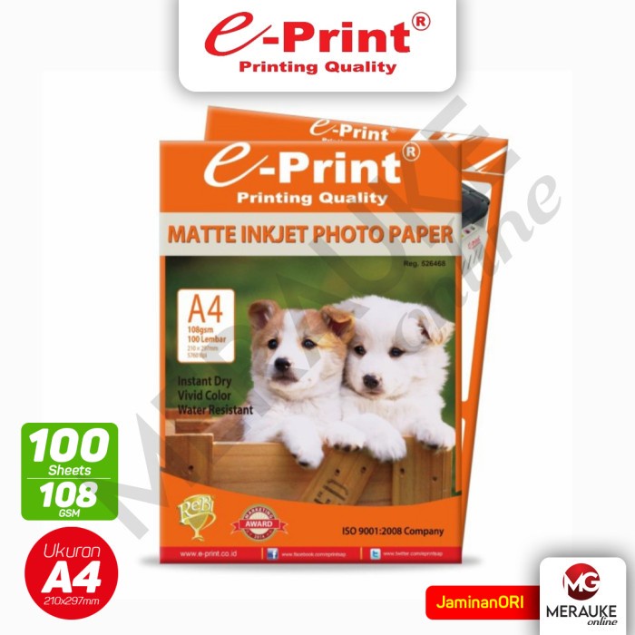 Jual Kertas Foto E-Print Matte / Doff Inkjet A4 108gsm 100s | Shopee ...