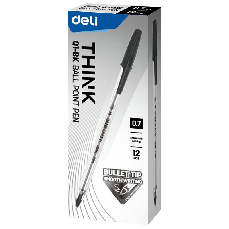 Jual Think Ballpoint Pen / Pulpen Bolpoin Deli Tip 0.7mm Warna Hitam ...