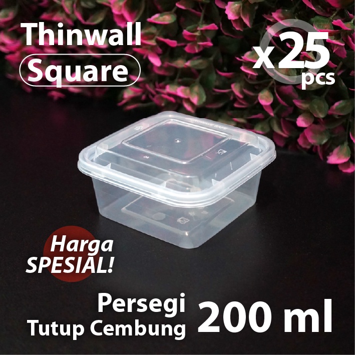 Jual Paket 25 pcs - Thinwall Persegi 200 ml DM - Tutup Cembung Wadah Square | Shopee Indonesia