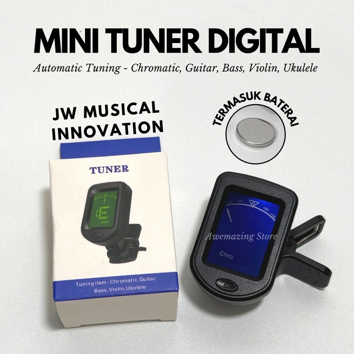 Jual TUNER DIGITAL MINI CHROMATIC GITAR BASS BIOLA UKULELE MUSICAL JW ...