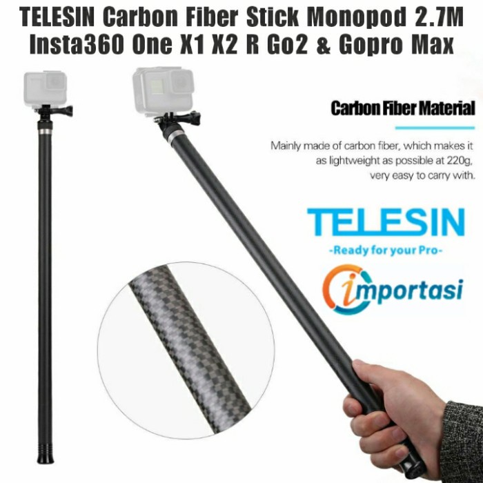 Jual TELESIN Invisible Stick 2.7M Full Carbon Fiber Insta360 One X X2 R ...