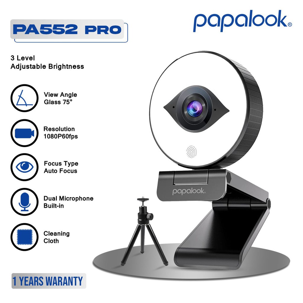 Jual Papalook PA552Pro Webcam with Light & Tripod & in-Built Microphone ...