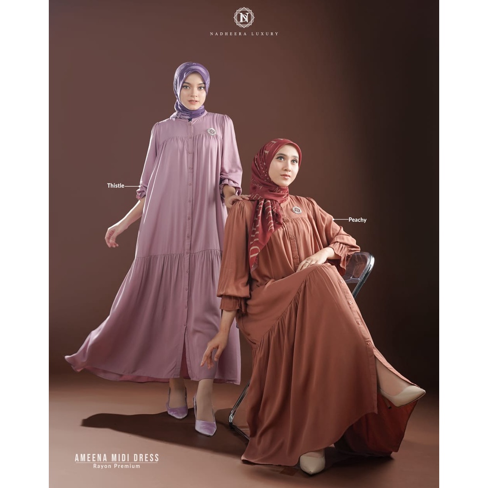 Jual Ameena Midi Dress by Nadheera Luxury | Midi Dress Polos Terbaru | Midi Dress Lebaran ...