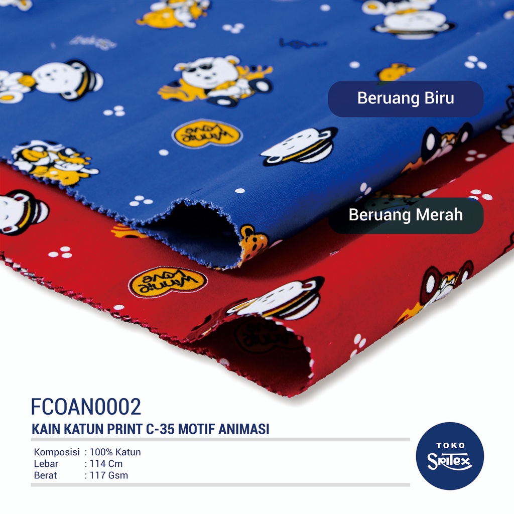 Jual Kain Katun Print Animasi 0002 Premium Ekspor C35. Harga per 45cm ...