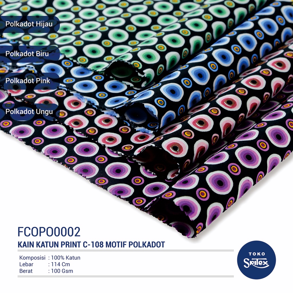 Jual Toko Sritex Kain Katun Print Polkadot 0002 Premium Ekspor C108 ...