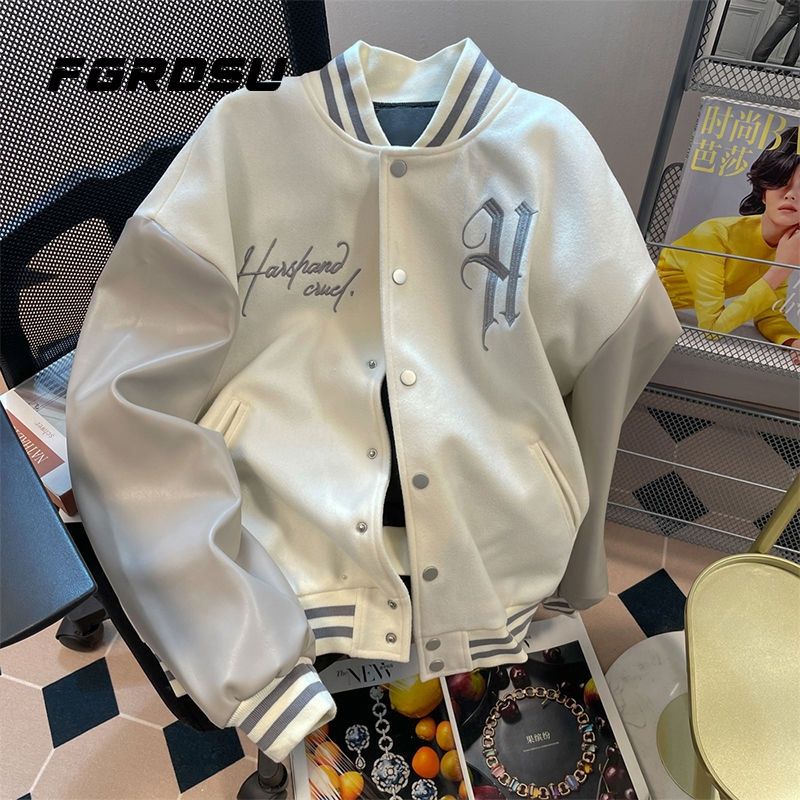 Jual Unisex vintage embroidered button design jacket/letter embroidered baseball jacket(Support ...