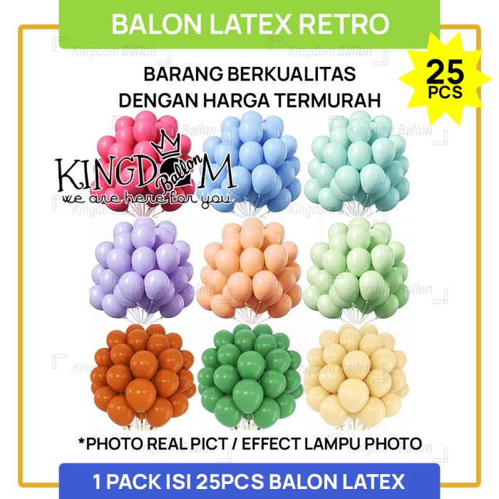 Jual Balon Latex Retro 1 pack isi 25 Pcs / Balon Per Pack / Balon Karet ...