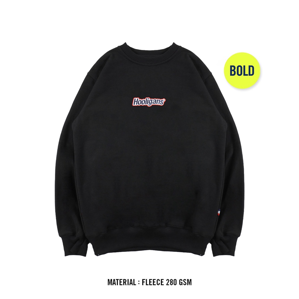 Jual Hooligans Sweater Crewneck Bold Italic Layer Black | Shopee Indonesia