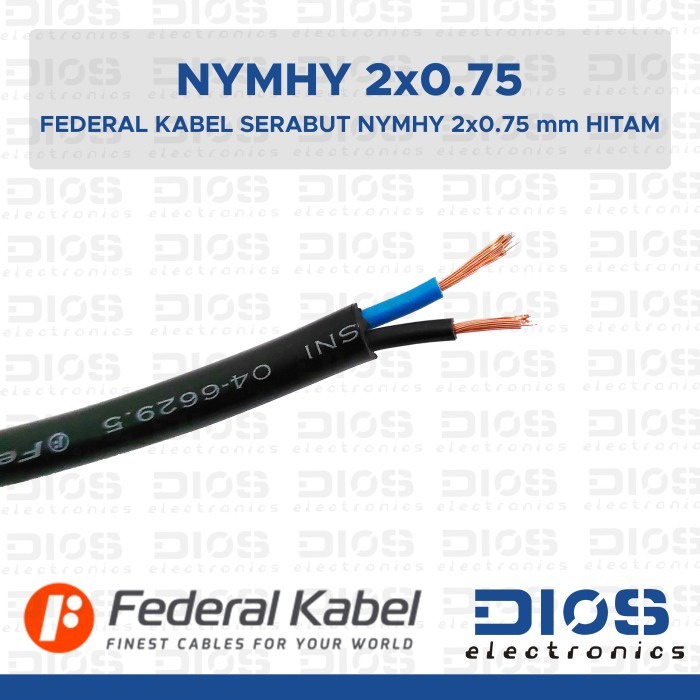 Jual FEDERAL Kabel Listrik Serabut NYMHY 2x0.75mm Hitam SNI Tembaga Murni per meter | Shopee ...