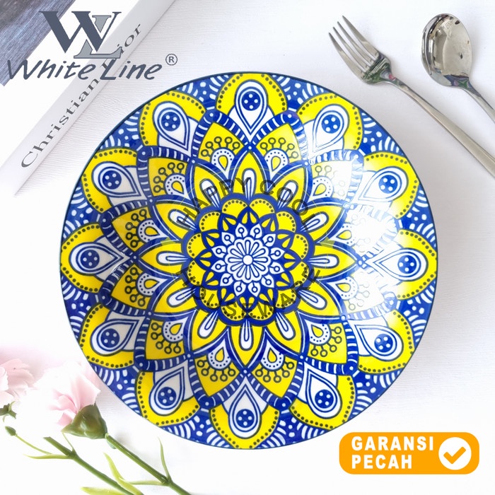 Jual WHITE LINE 1 Pcs SAGA Blue Dinner Plate 9 inch | Piring Makan 23cm | Shopee Indonesia