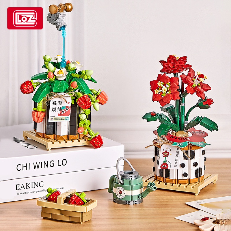 Jual MAS LOZ Tanaman Pot series - 1284 1285 Pot Mini Building Blocks Bricks Bunga Merah dan ...