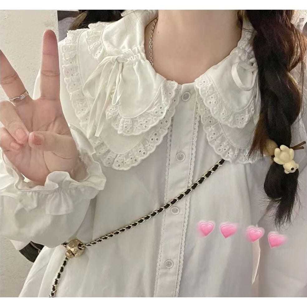 Jual Japanese Soft Girl Cute Lace Lace Doll Neck Lace Up Long Sleeve ...