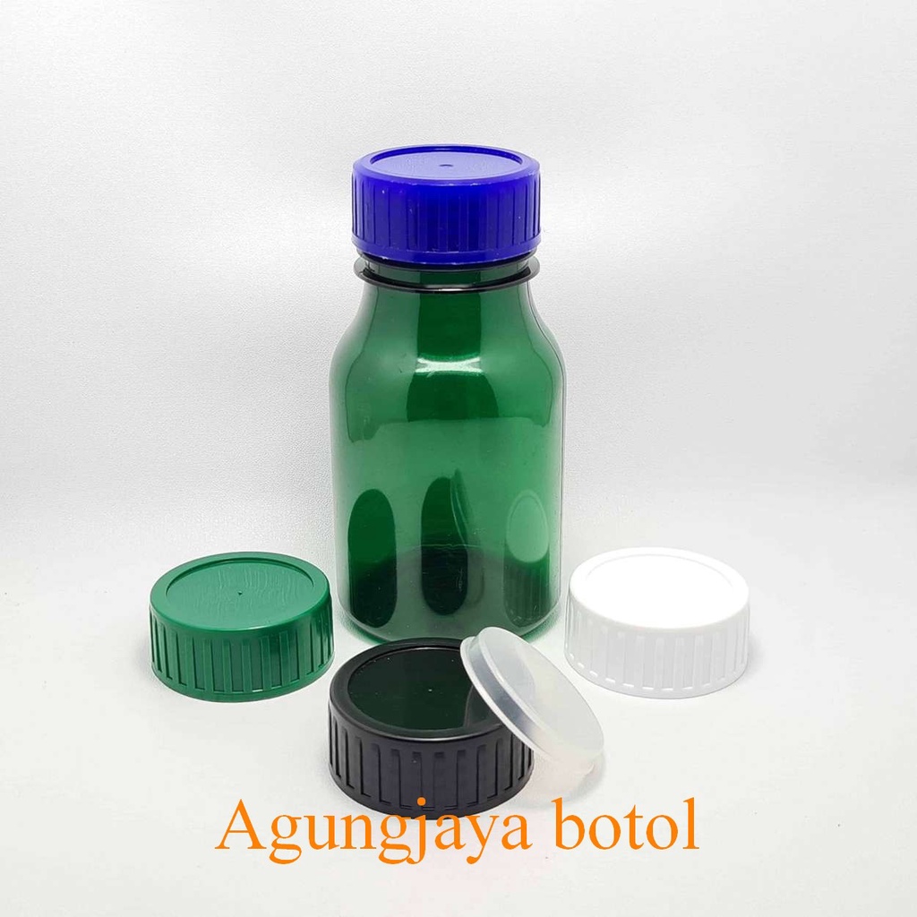 Jual Botol Pet 250 Ml Ps Hijau Neck 45 Tutup Polos + Plug / Botol Plastik / Botol Obat / Botol ...