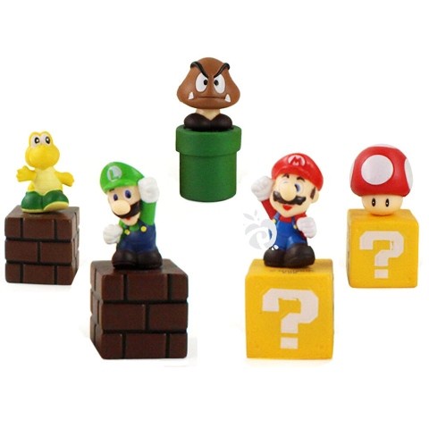 Jual Super Mario Bros Figure Set 5 Mainan Pajangan Miniatur Topper ...