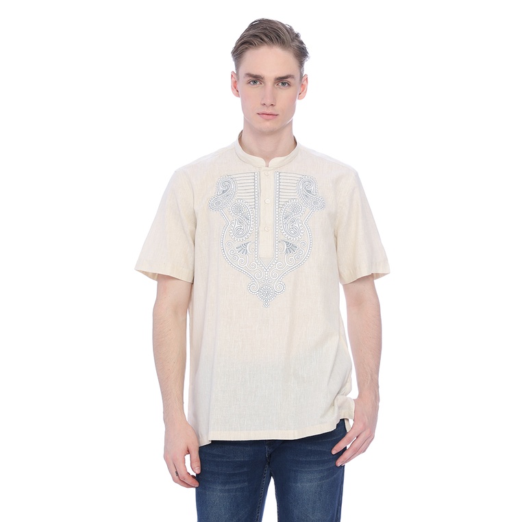 Jual Hassenda Koko Linen Border Pria Lengan Pendek Al-Karim Beige 54292 ...