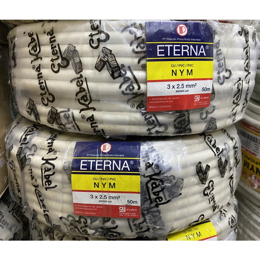 Jual Kabel Listrik 3x2,5 mm KAWAT Eterna Tembaga Murni (Per 1 Roll) SNI ORIGINAL 50 Meter ...
