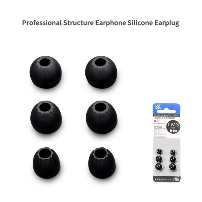 Jual KZ Starline Eartips Silicone Black Ear Tips Earphone 3 Pair ...