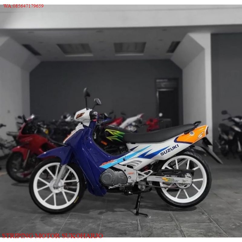 Jual (ORI) striping satria lumba 120 2000 tipe R tipe S Biru putih ...